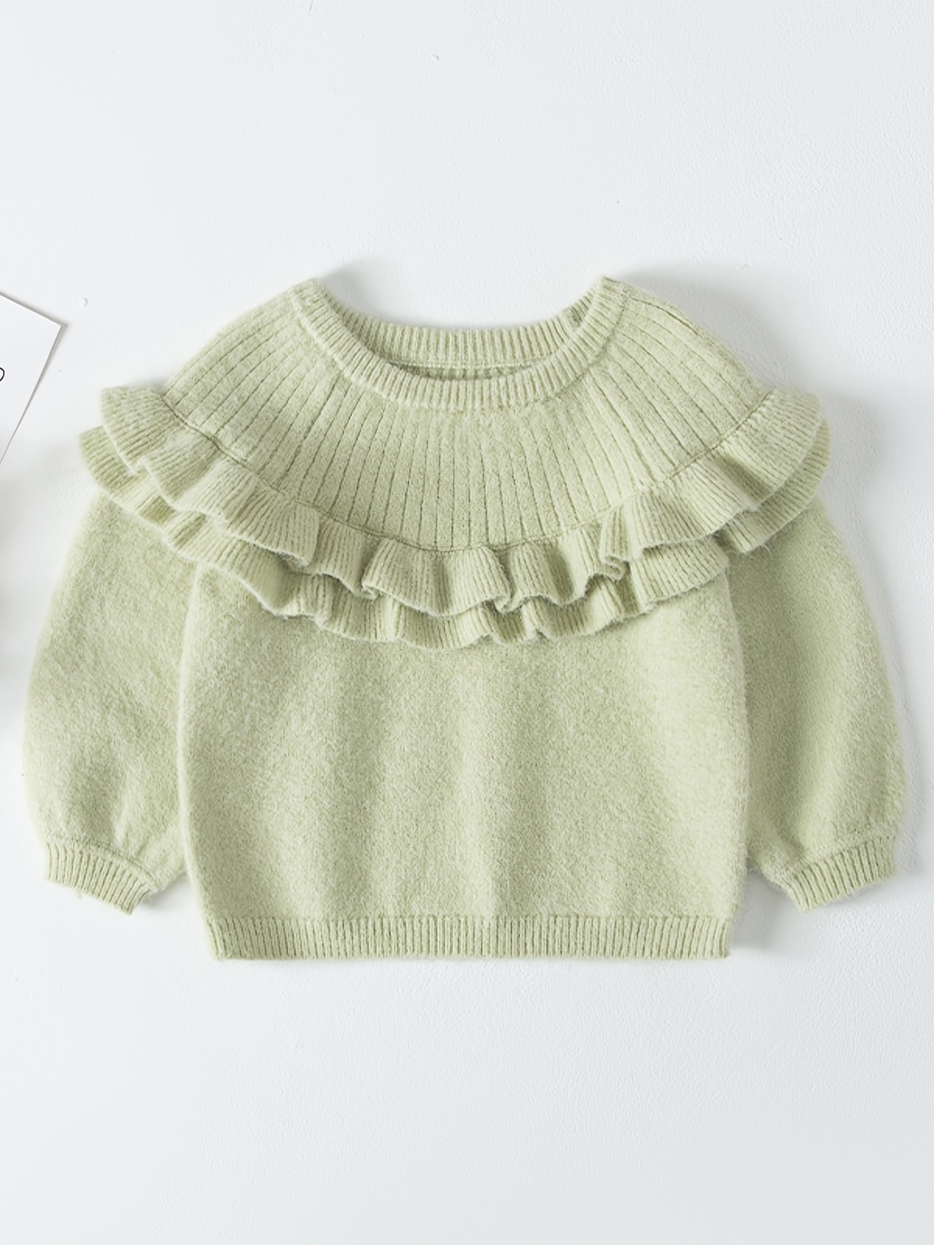 Girls Round Neck Long Sleeve Pullover Sweater Ruffle Design - Temu New ...