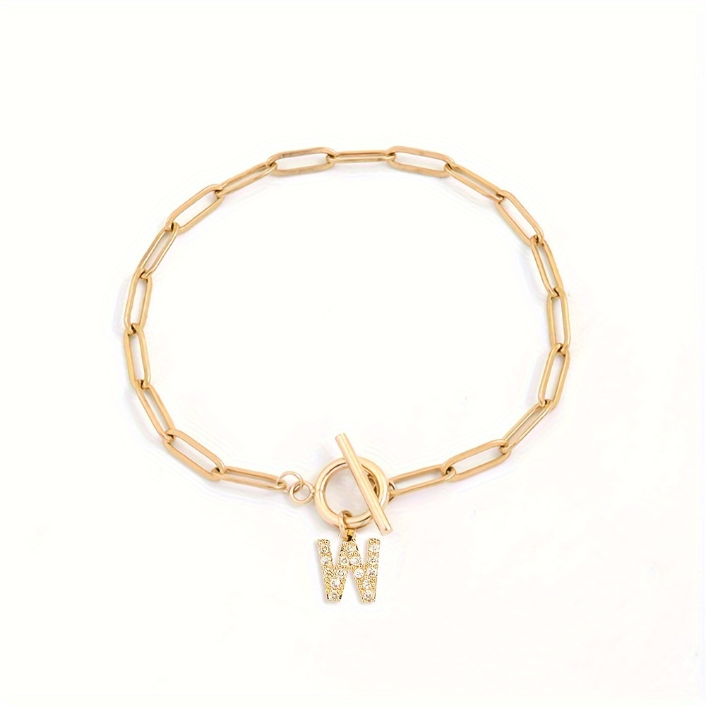 Letter Pendant Link Chain Bracelet Inlaid Shiny Zircon - Temu United ...