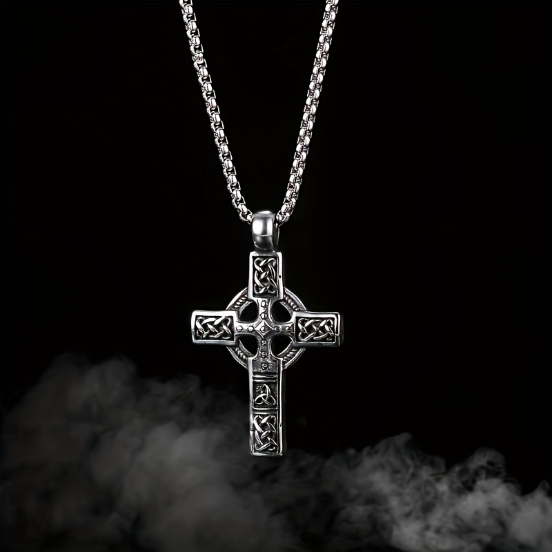 Men's Retro Carved Cross Pendant Necklace Men's Jewelry - Temu Ireland
