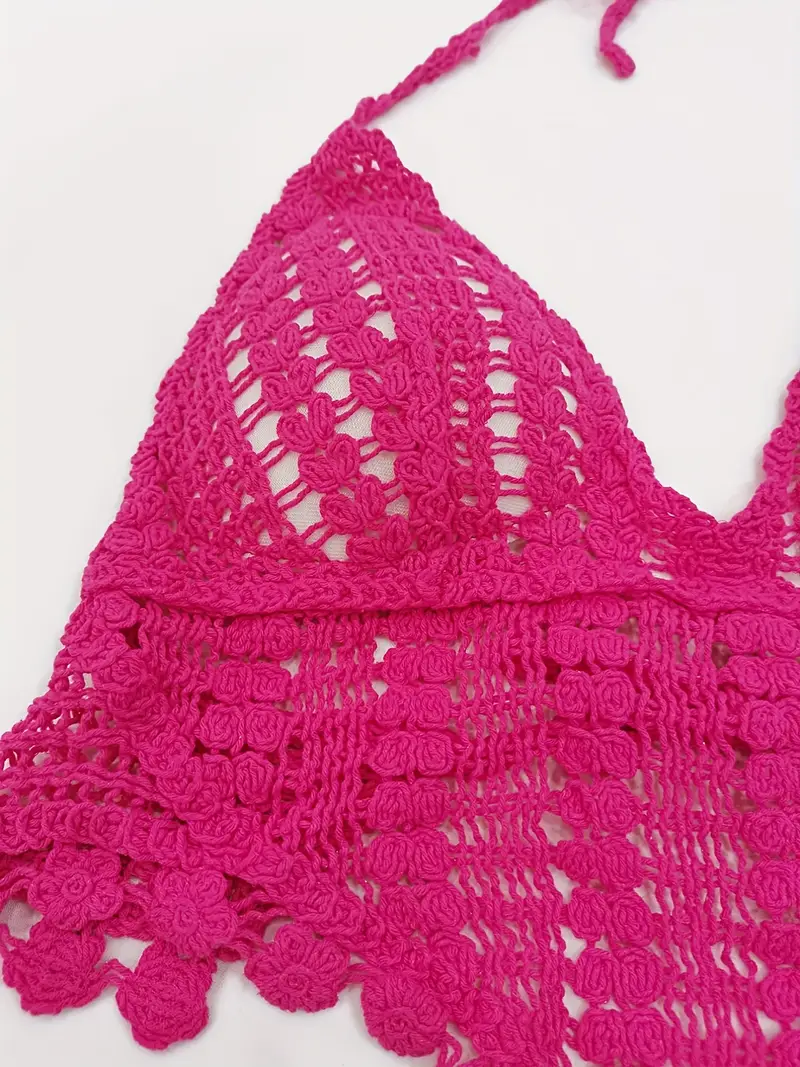 Crochet Crop Halter Top Sexy Beach Wear Backless Hanky Hem V Temu
