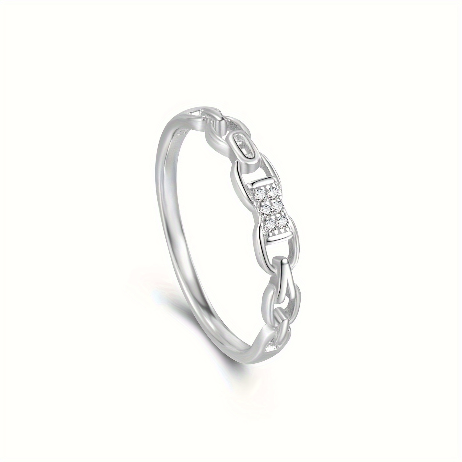 S925 Silver Cubic Zirconia Chain Design Ring Suitable Men - Temu United ...