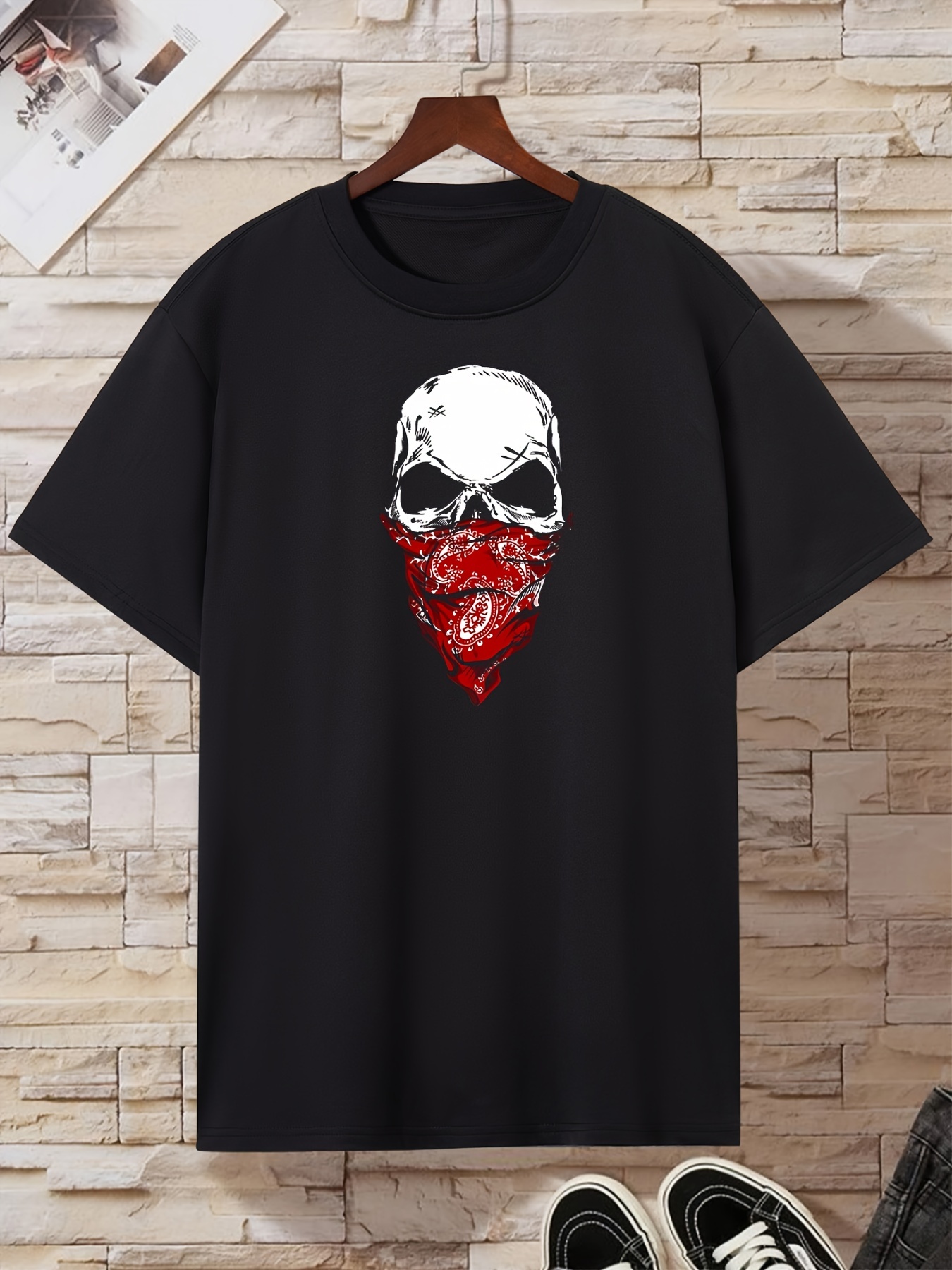 Skull Pattern Tシャツ メンズ ストリートスタイル ネックティーシャツ 夏用 Temu Japan