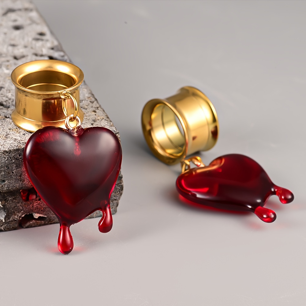 Red Love Heart Pendant Ear Plugs Expanders Earrings Body Piercing ...