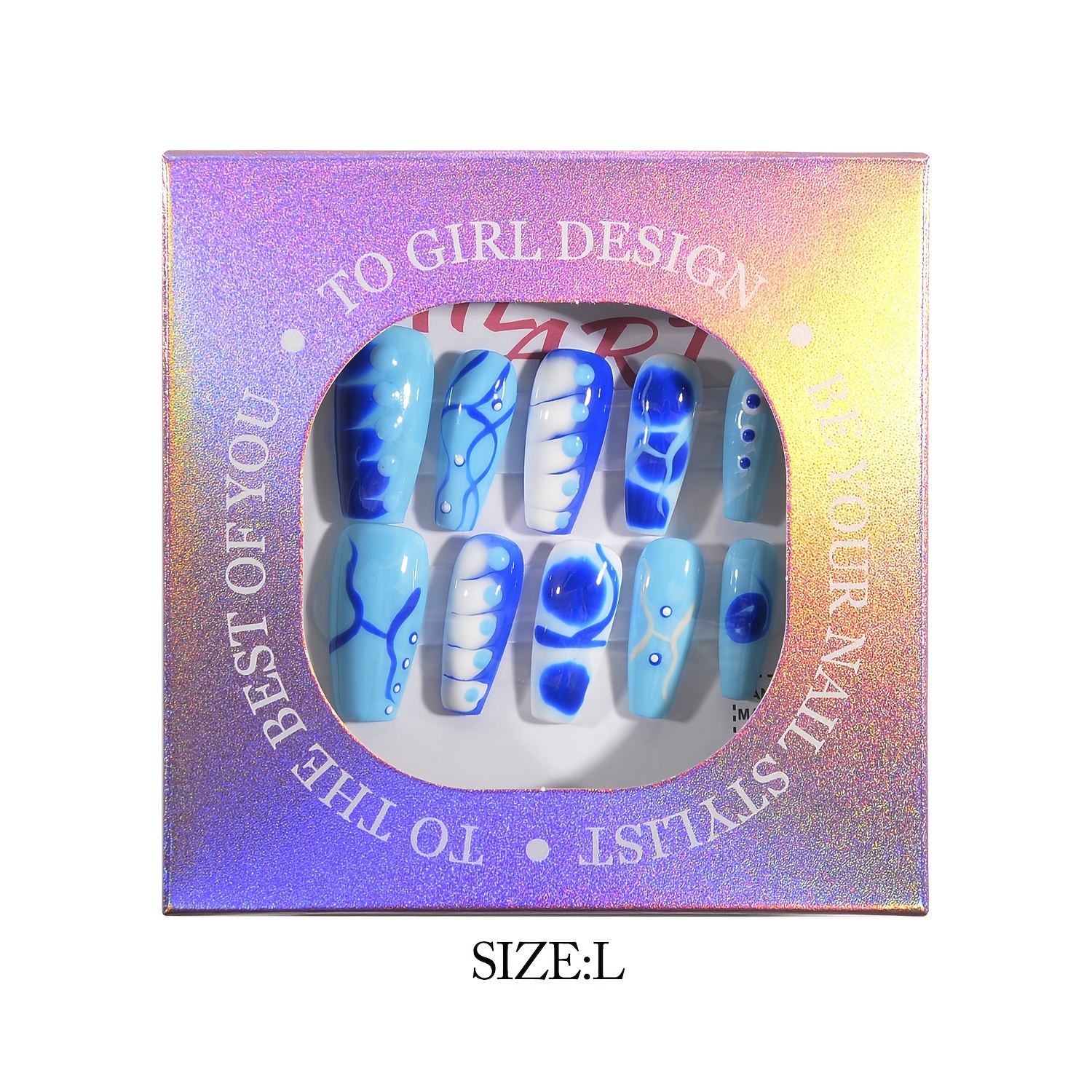 Handmade Press On Nails For Women Girls Glossy Blue Long - Temu Ireland
