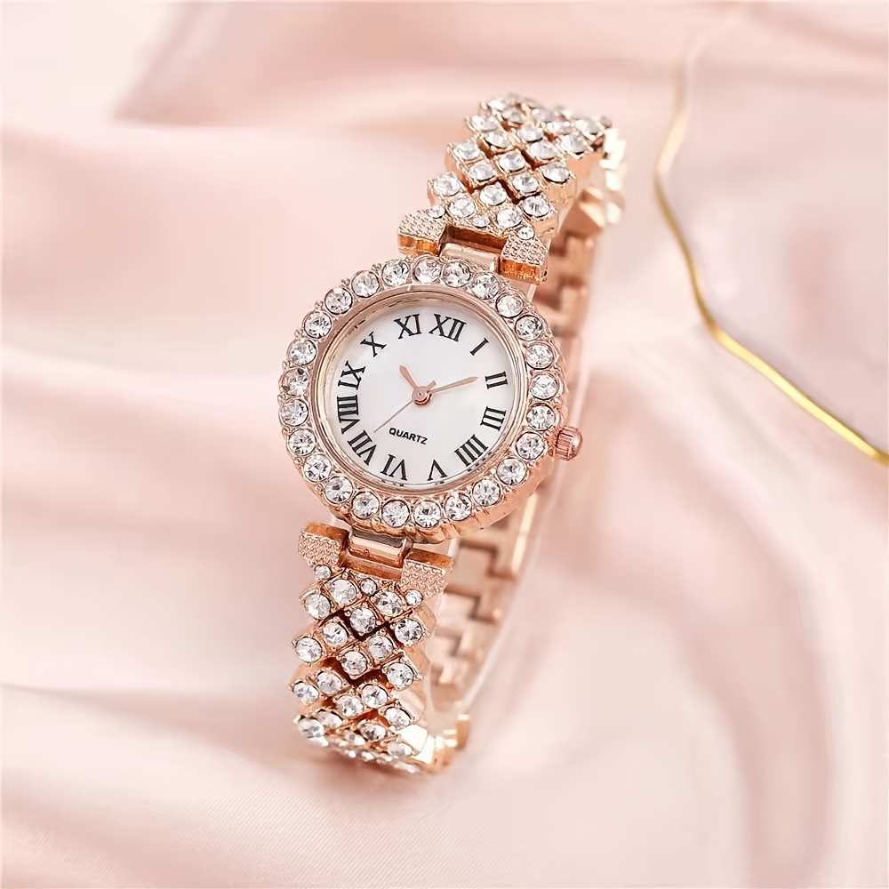 Women's Watch Luxury Rhinestone Quartz Watch Rome Fashion - Temu United ...