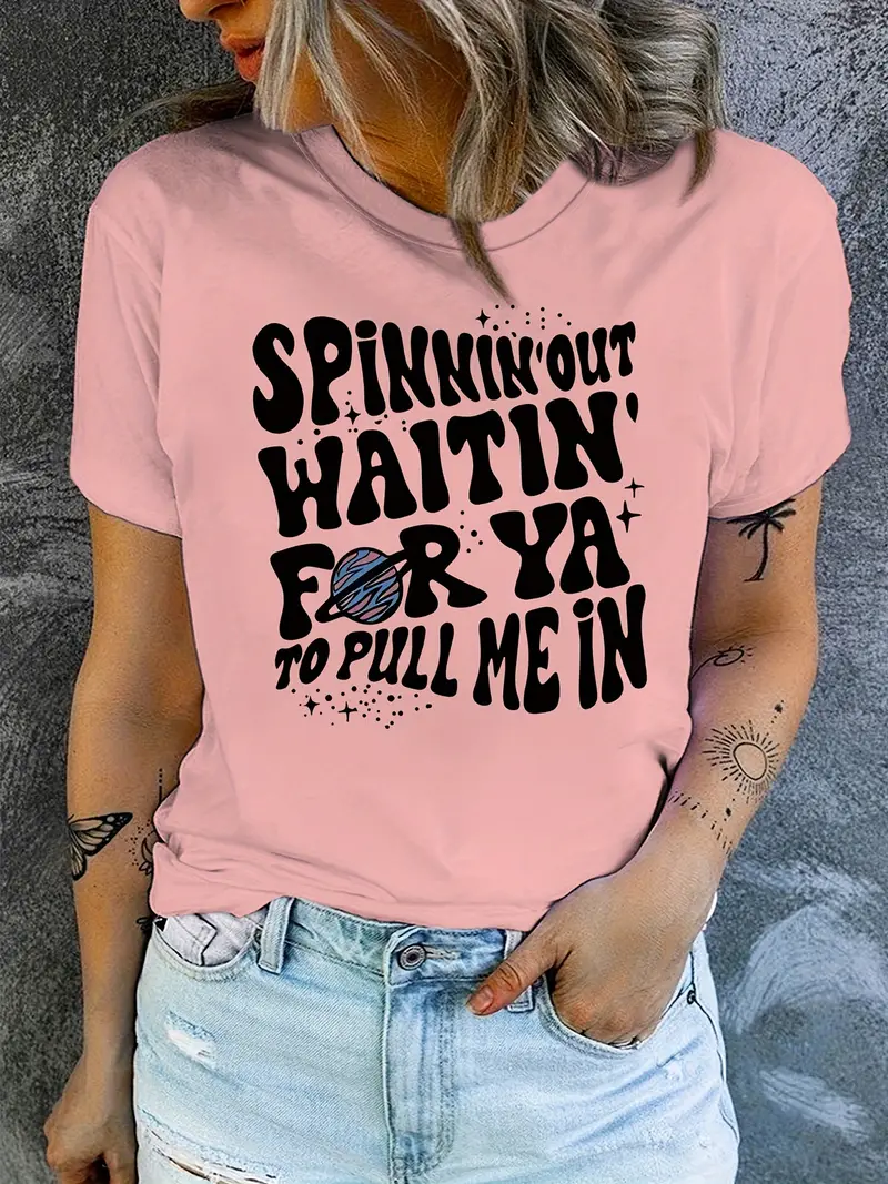 Letter Print T Shirt Plus Size Short Sleeve Crew Neck Casual Temu Canada