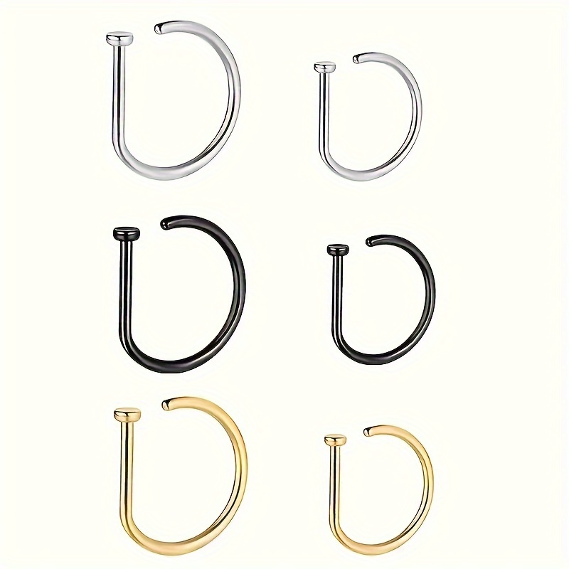 Stainless Steel D-shaped Nose Ring Lip Ring, Universal Piercing Jewelry ...