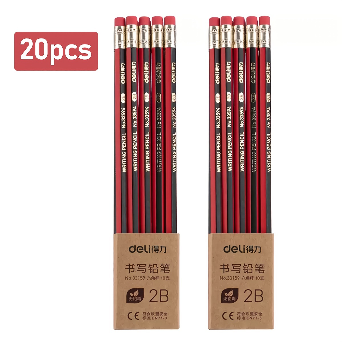 10 20pcs 2b Pencil Red Hex Rod With Eraser Non Toxic For Scribing ...