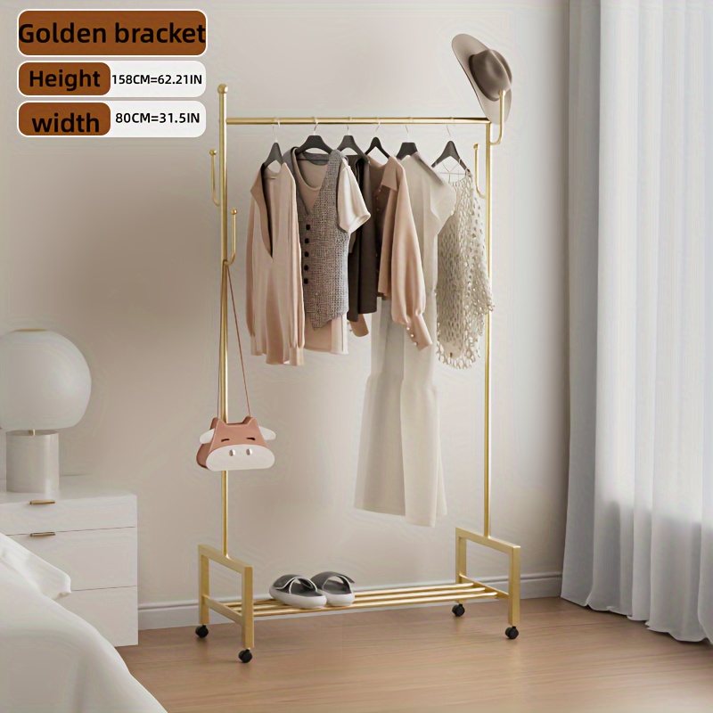 1pc Simple Coat Rack With Shoe Storage Shelf Free standing Hanging Clothes Stand For Hats Coats Balcony Clothes Drying Rack With Wheels Household