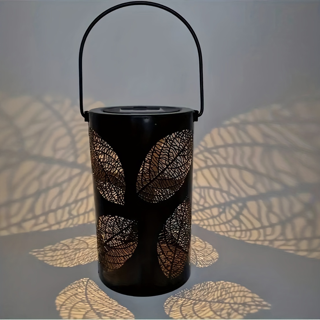 Vintage Solar Iron Leaf Pattern Lantern With Led Decoration, Waterproof ...