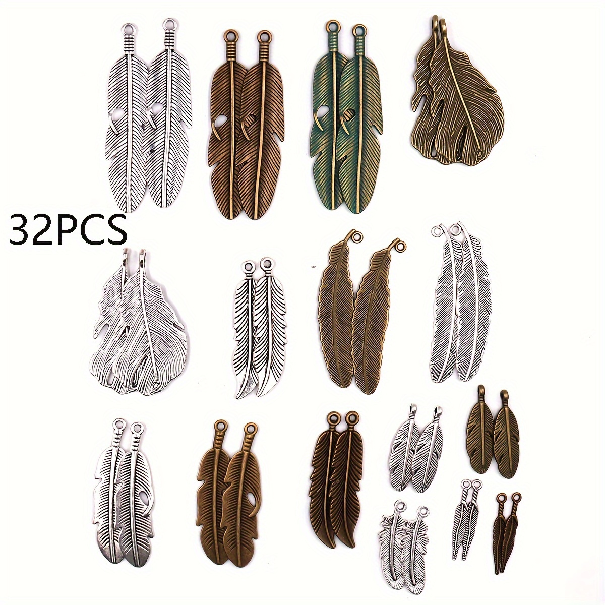 Exquisite Alloy Color Multi Shapes Multi Patterns Alloy Feather Charms ...