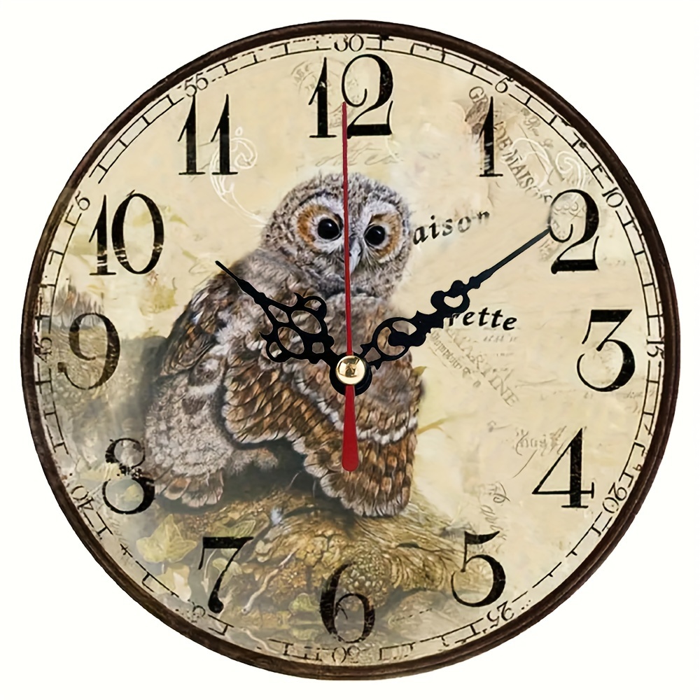 Beautiful Hand painted Owl Retro Round Clock Without Ticks - Temu Australia