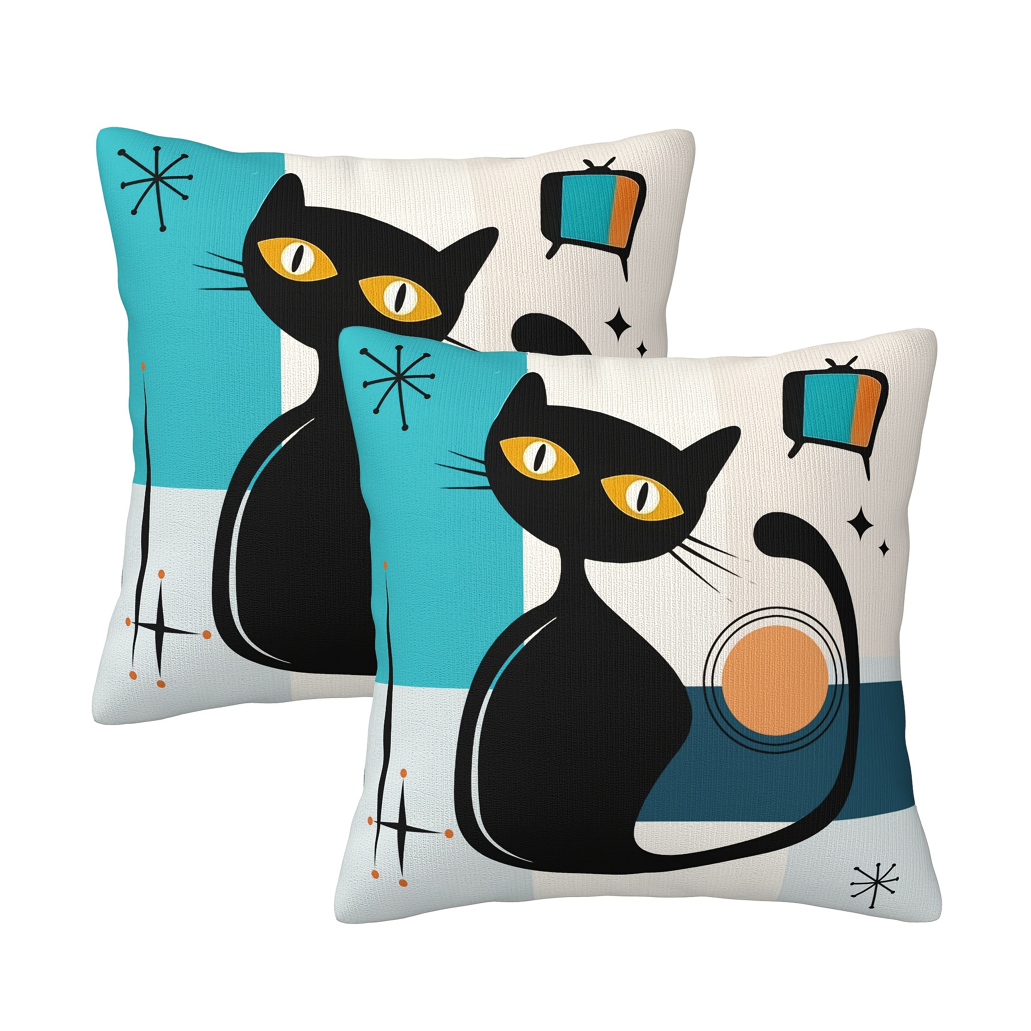 Black Cat Short Plush Pillow Cover Century Atomic Cat - Temu New Zealand
