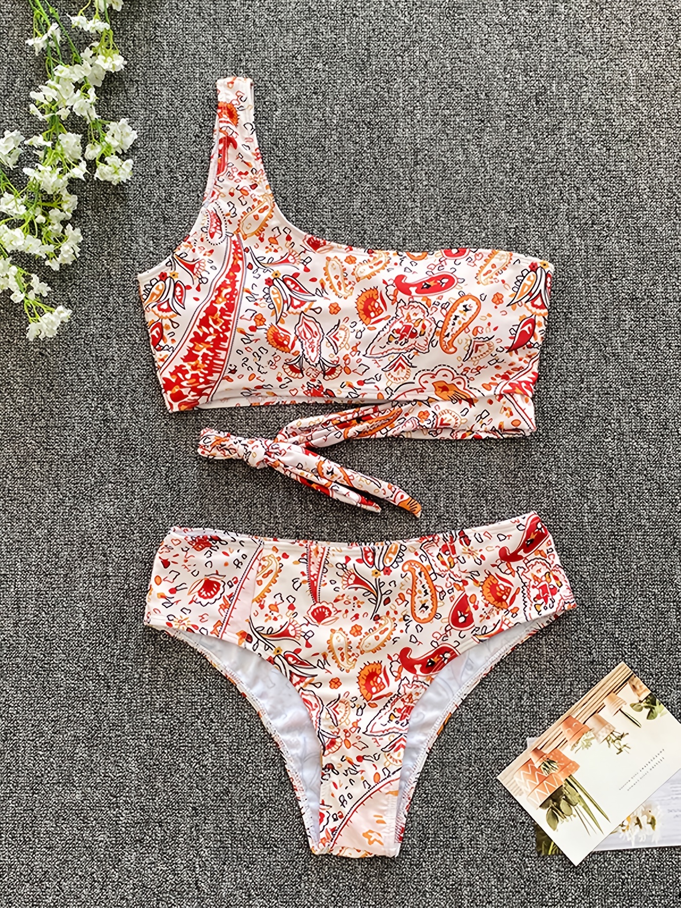 One Shoulder Tie Side High Cut Bikini Sets High Waist High Temu