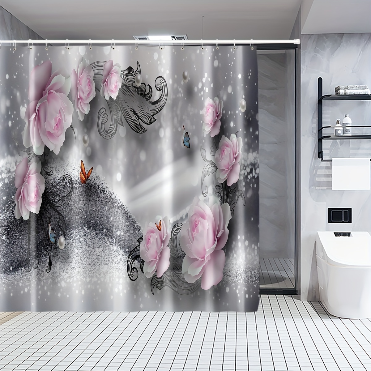 Flower Printed Shower Curtain Creative Waterproof - Temu Canada