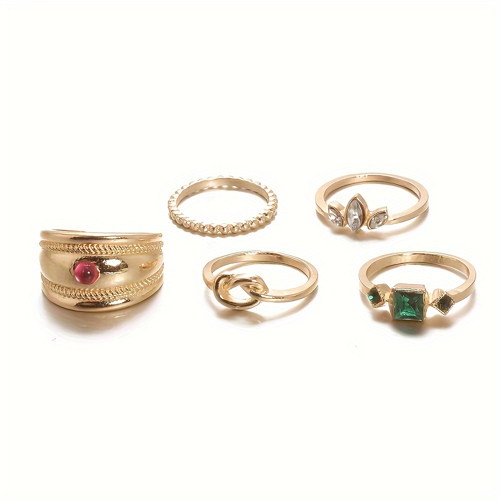 Imitation Opal Rhinestone Rings Vintage Golden Alloy Ring - Temu Australia