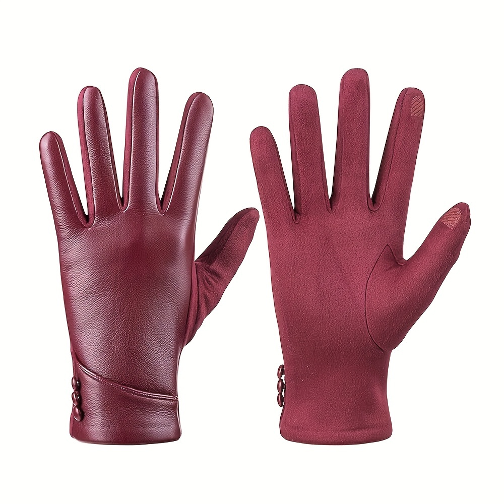 Monochrome Genuine Leather Gloves Short Fleece Lined Soft - Temu