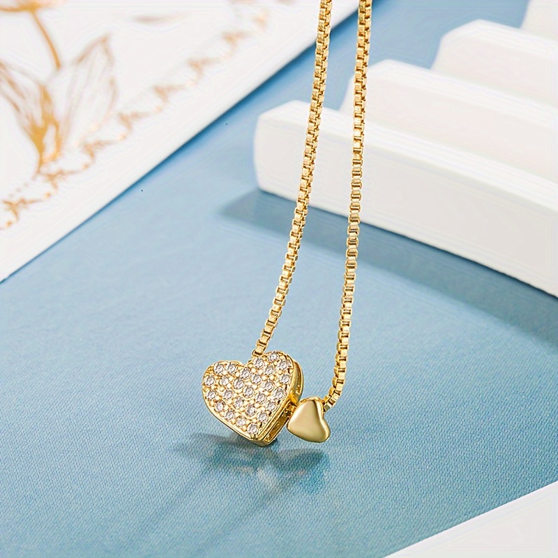 Exquisite Double Heart Pendant Necklace, Cute Clavicle Chain Versatile ...