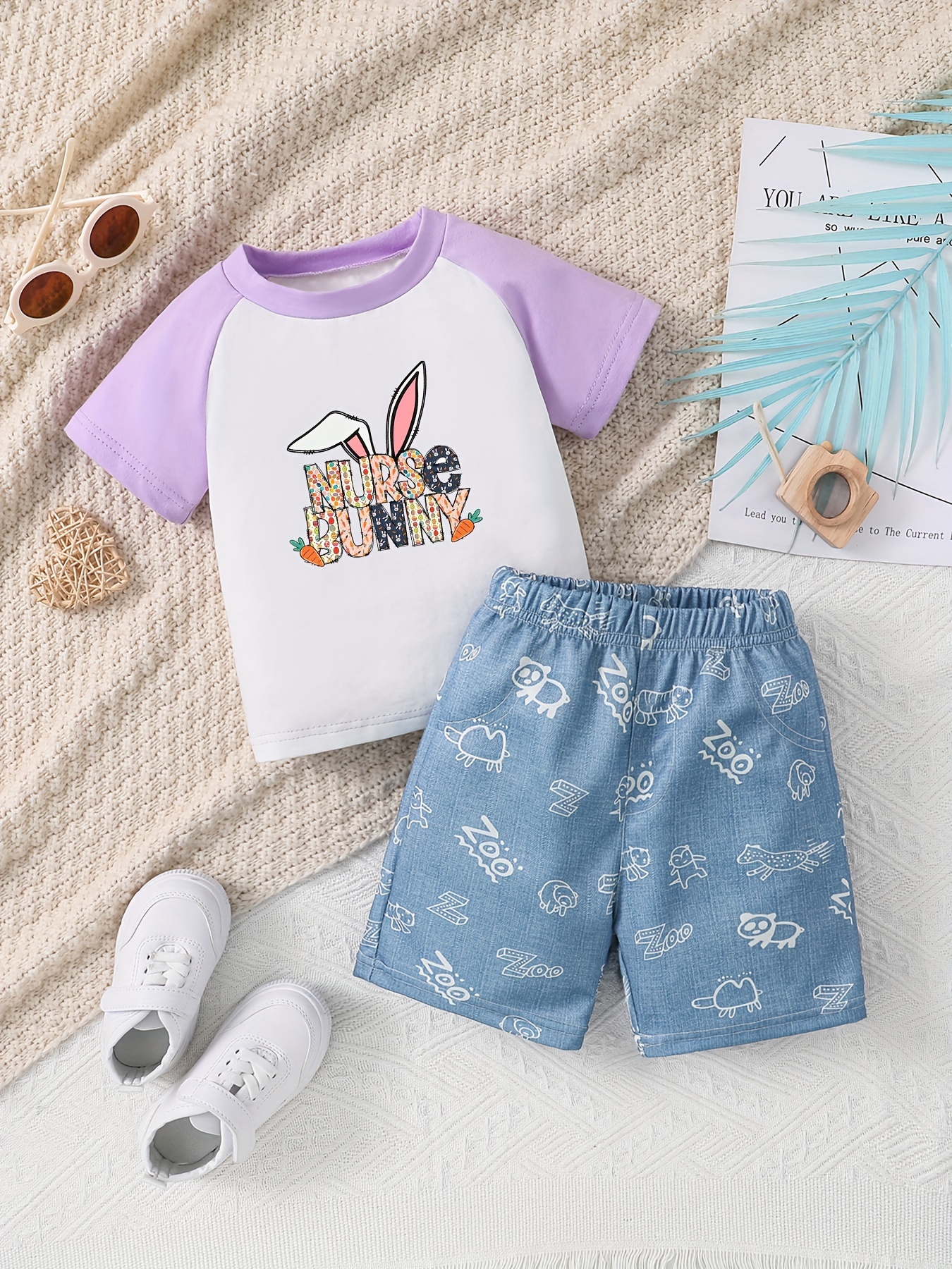 Cartoon Bunny Print Toddler Kid Girls Colorblock Short - Temu Australia