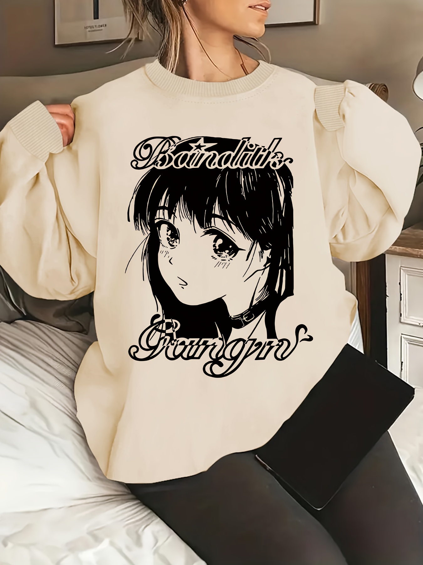 Anime Figure Graphic Round Neck Sports Sweatshirt Long - Temu United ...