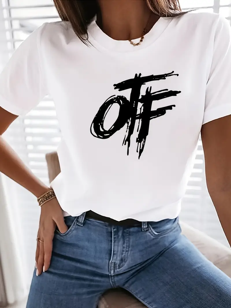 Letter Print Crew Neck T Shirt Casual Short Sleeve Top Temu Canada