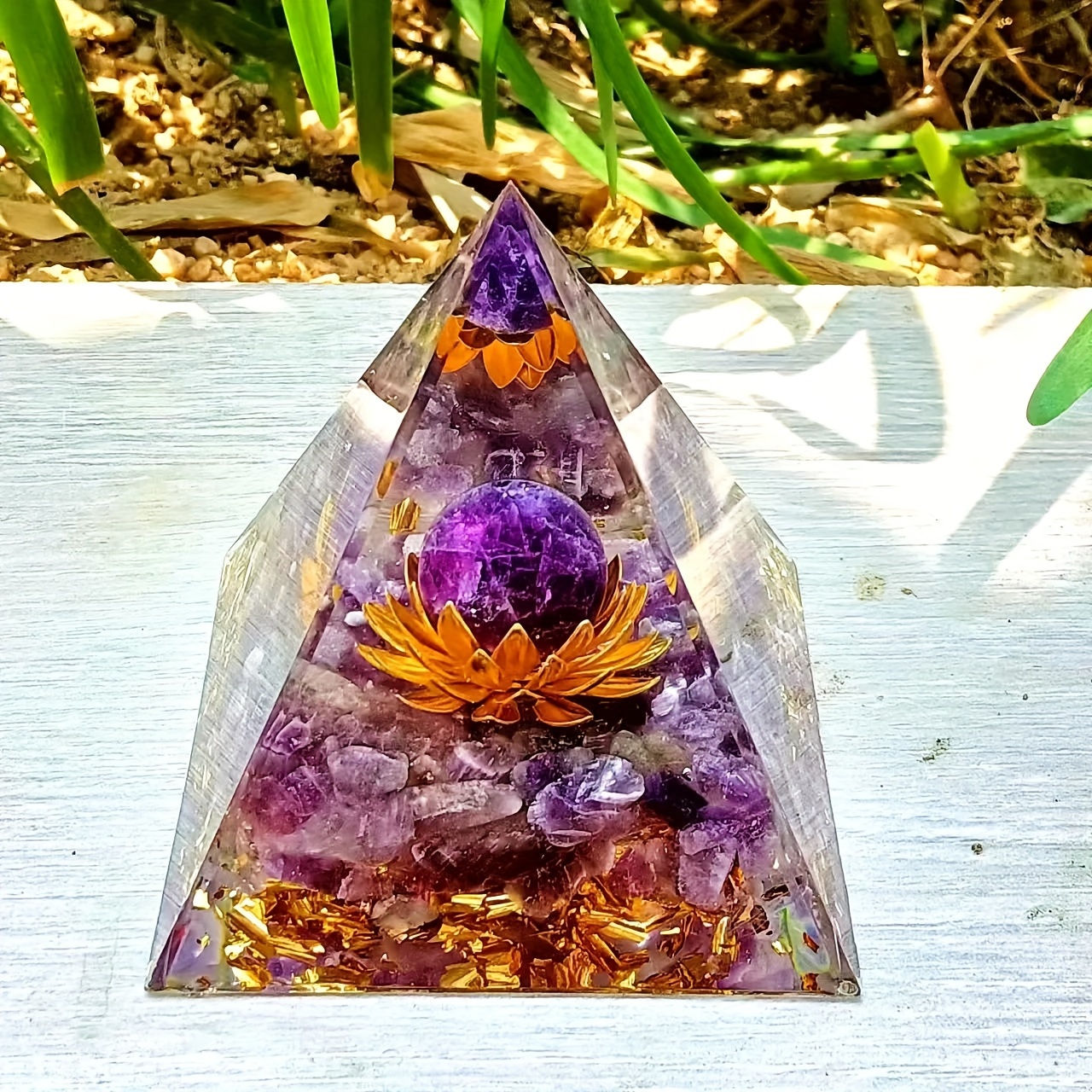 1pc Orgone Pyramid Amethyst Sphere Flower Of Life Energy Generator ...