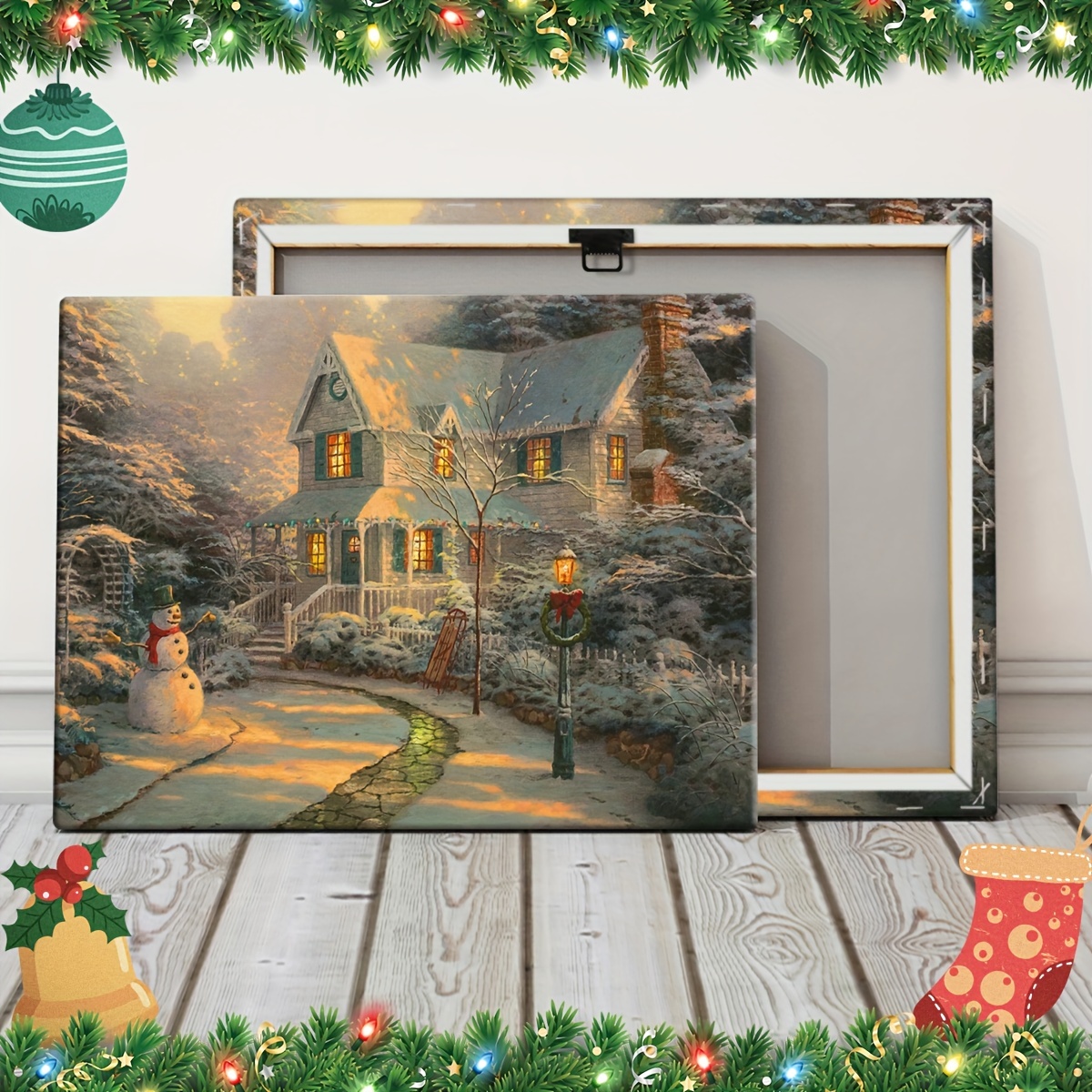 Wooden Framed Canvas Christmas Festival Gift Gift Snowy Cute - Temu ...