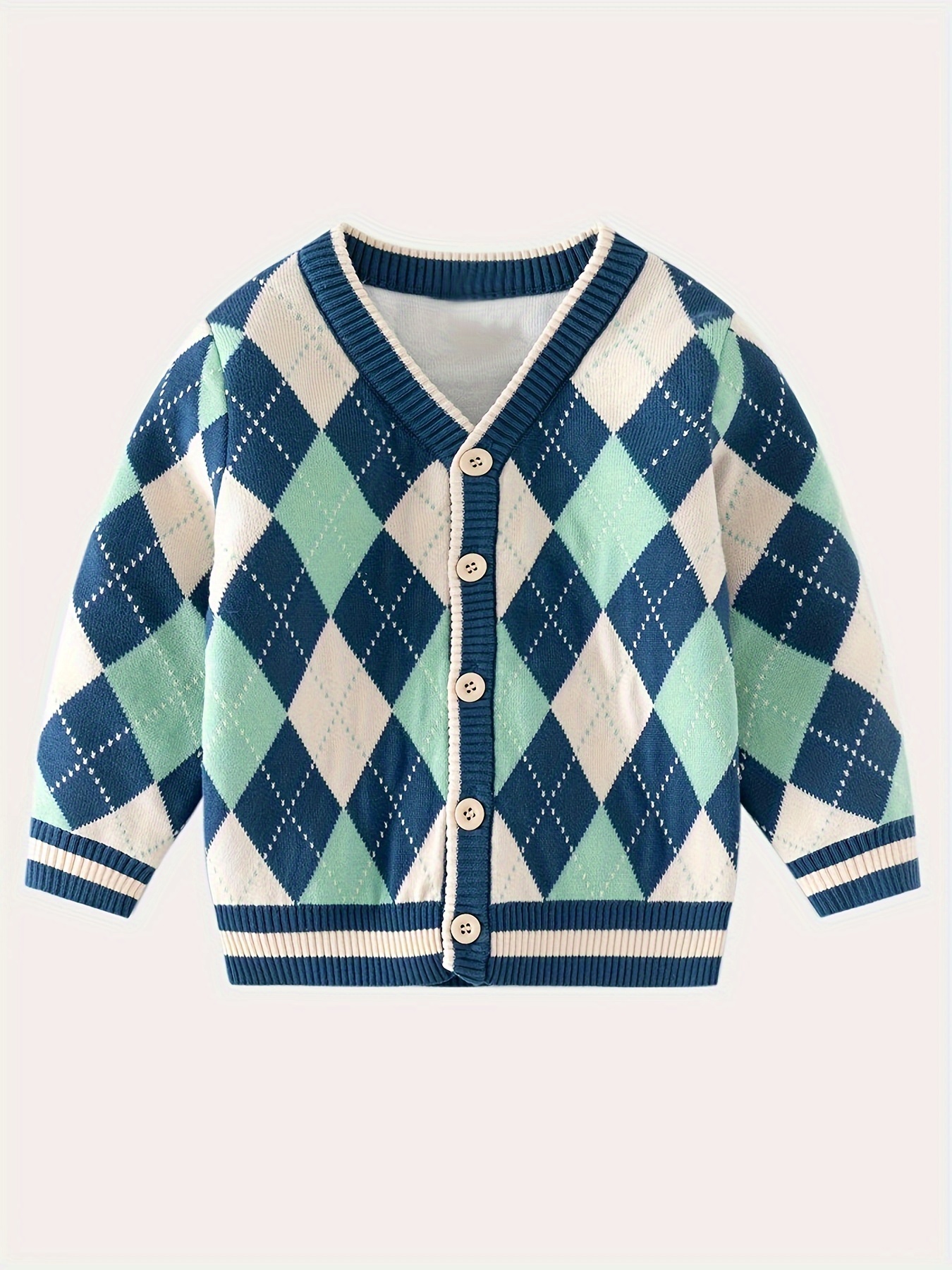 Preppy Argyle Knit Sweater Boys Girls Button V Neck Comfy - Temu Australia