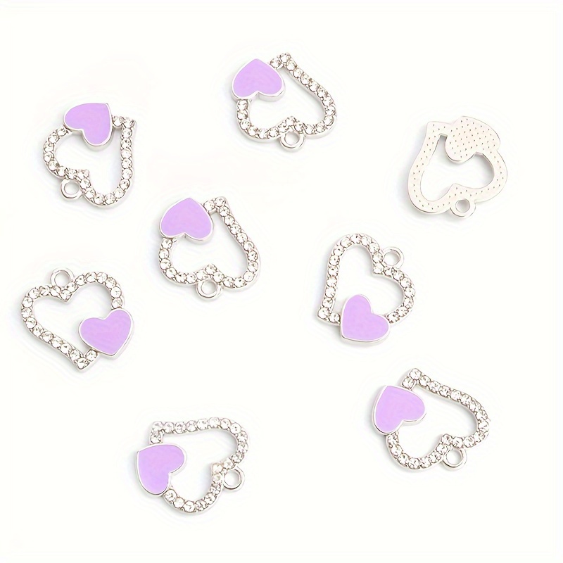 Rhinestones Inlaid Double Heart Enamel Charms Hollow Heart - Temu ...