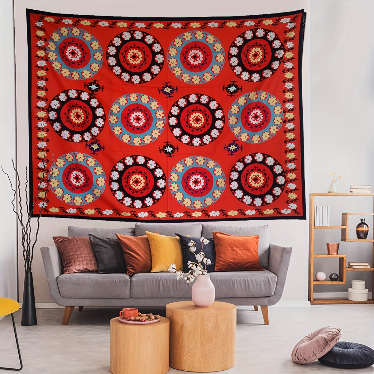 home tapestry a red flower circle background pattern - Temu New Zealand