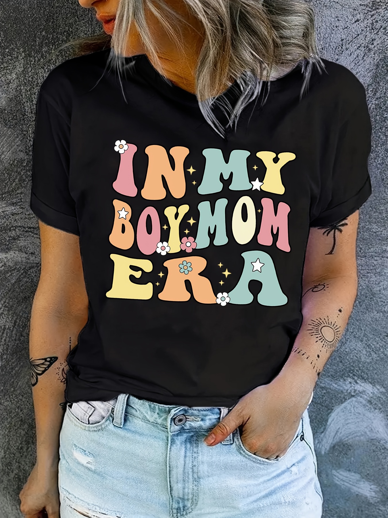 Letter Print T shirt Short Sleeve Crew Neck Casual Top - Temu Australia