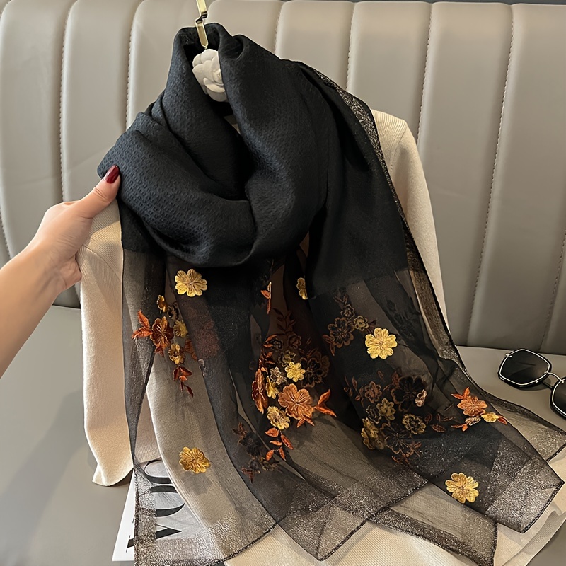 Solid Color Organza Stitching Scarf Elegant Flower - Temu Australia