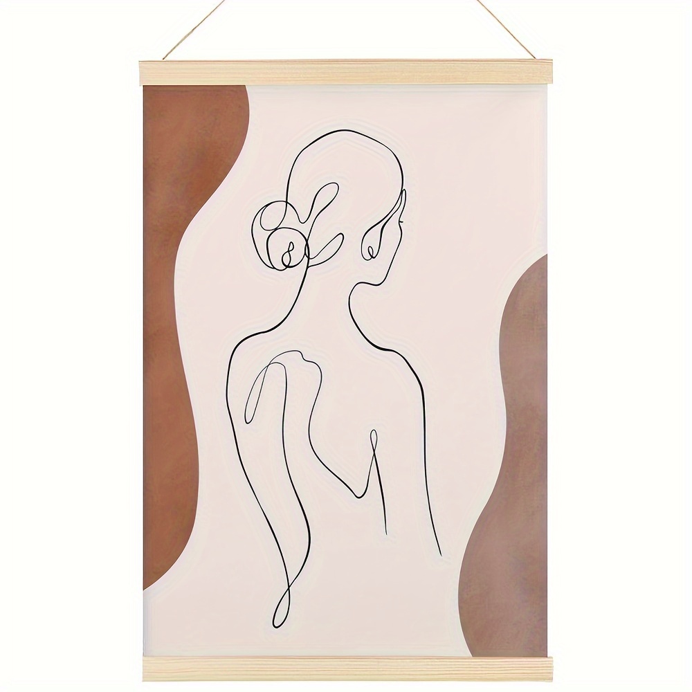 Wood Hanging Scroll Poster Boho Prints Line Art Woman Color - Temu ...