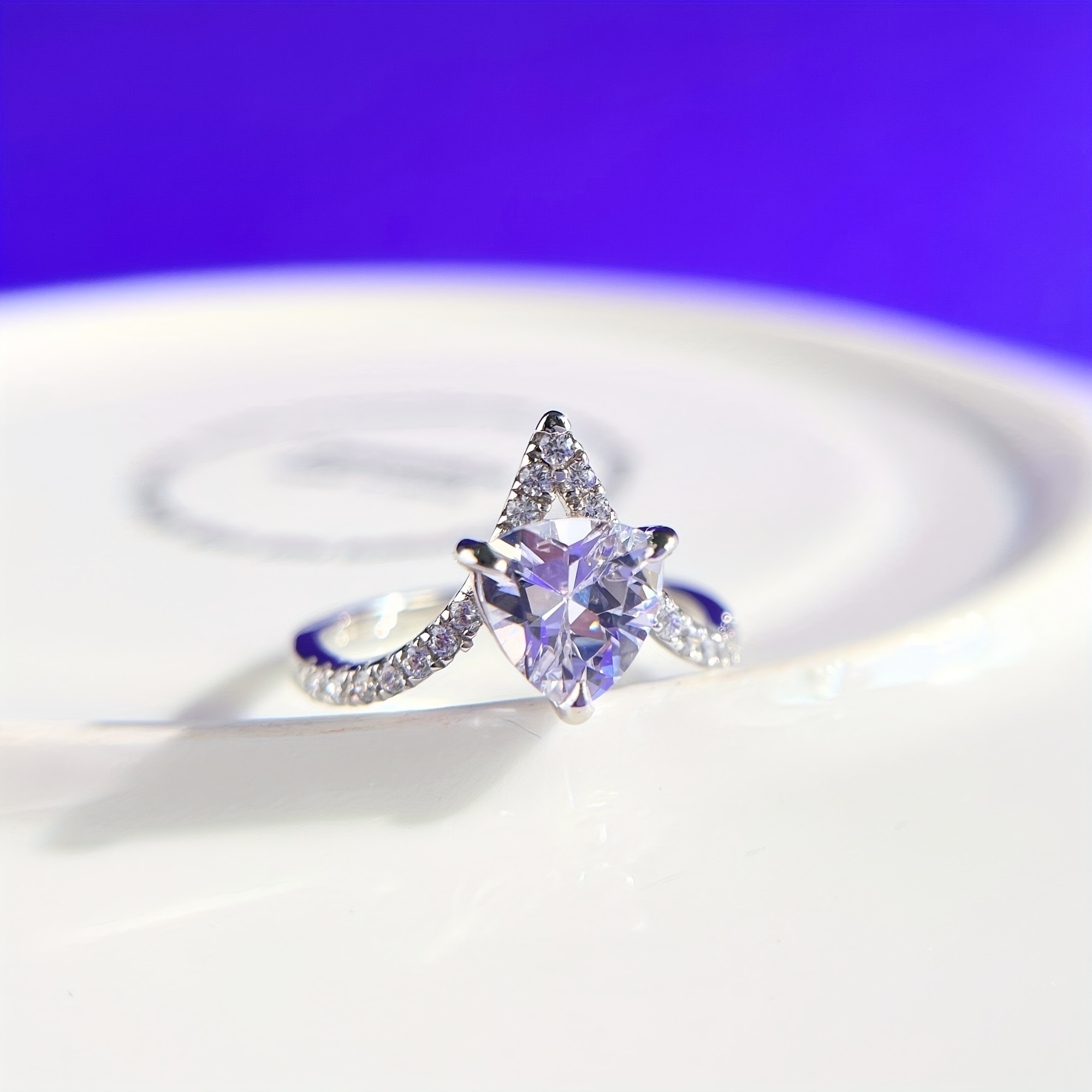 V Shaped Heart Ring S925 Silver Set Cubic Zirconia Fashion - Temu Bahrain