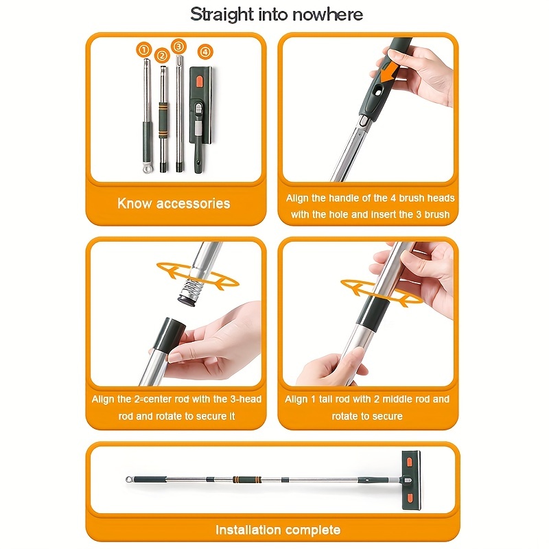 4 In 1 Multipurpose Glass Cleaning Brush Set Telescopic Extension Pole ...