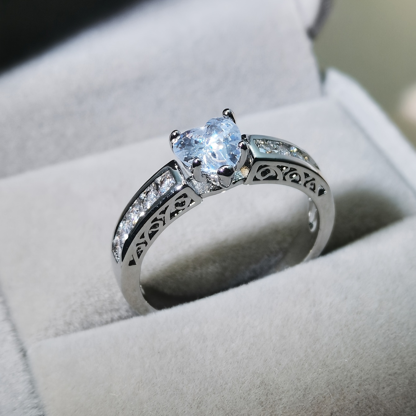 Elegant Ring Inlaid Shining Zirconia In Heart Shape Silvery - Temu ...