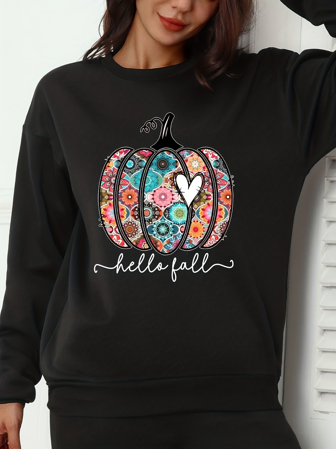 Fall Pumpkin Print Sweatshirt Casual Long Sleeve Crew Neck - Temu Norway