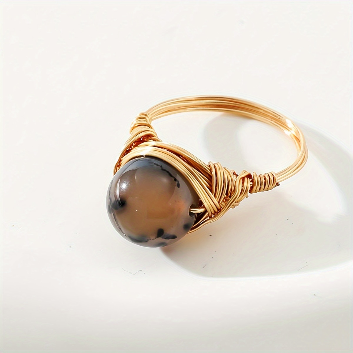 Chic Ring Inlaid Spherical Natural Stone Multi Colors For U - Temu ...