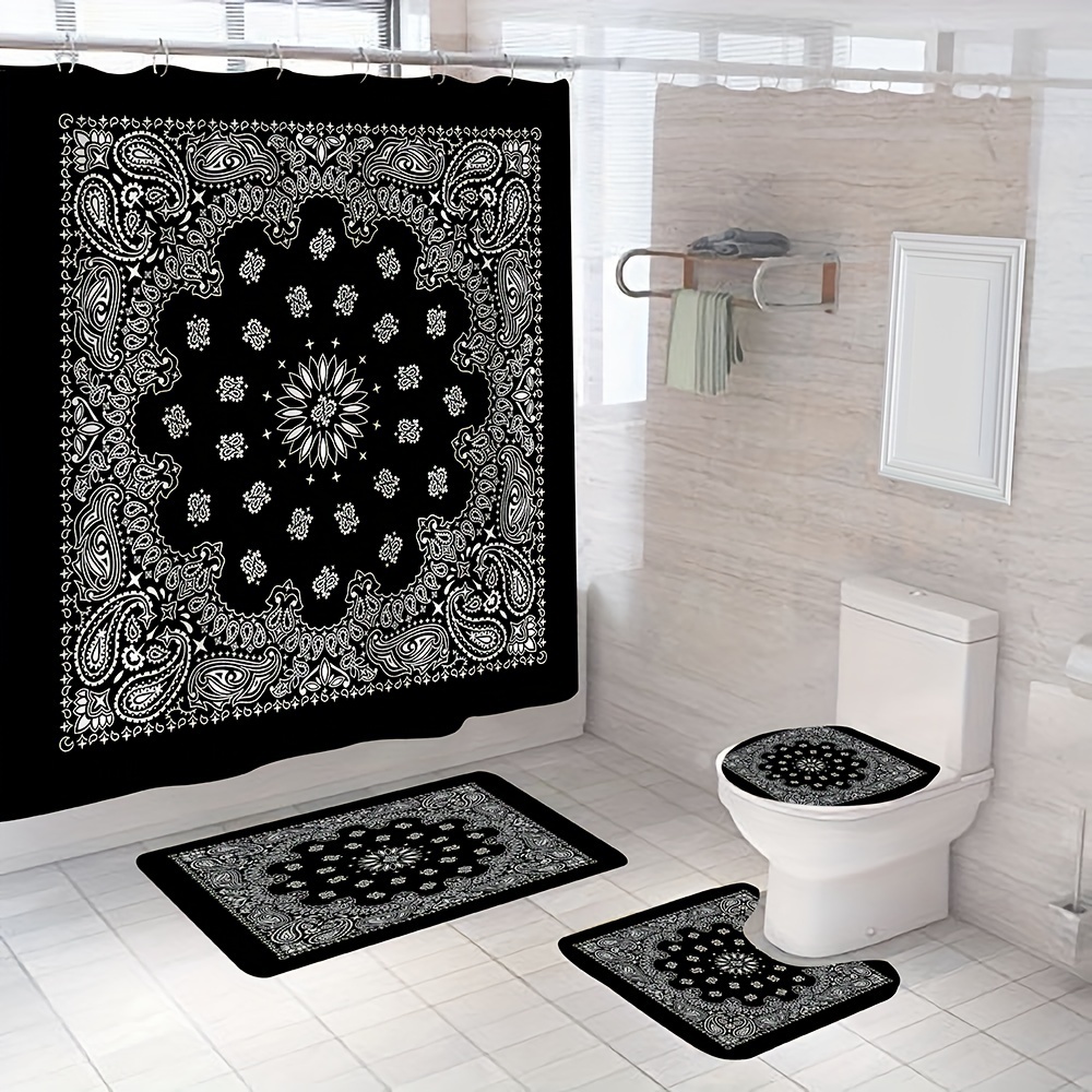Boho Paisley Flower Printed Shower Curtain Set Waterproof - Temu Australia