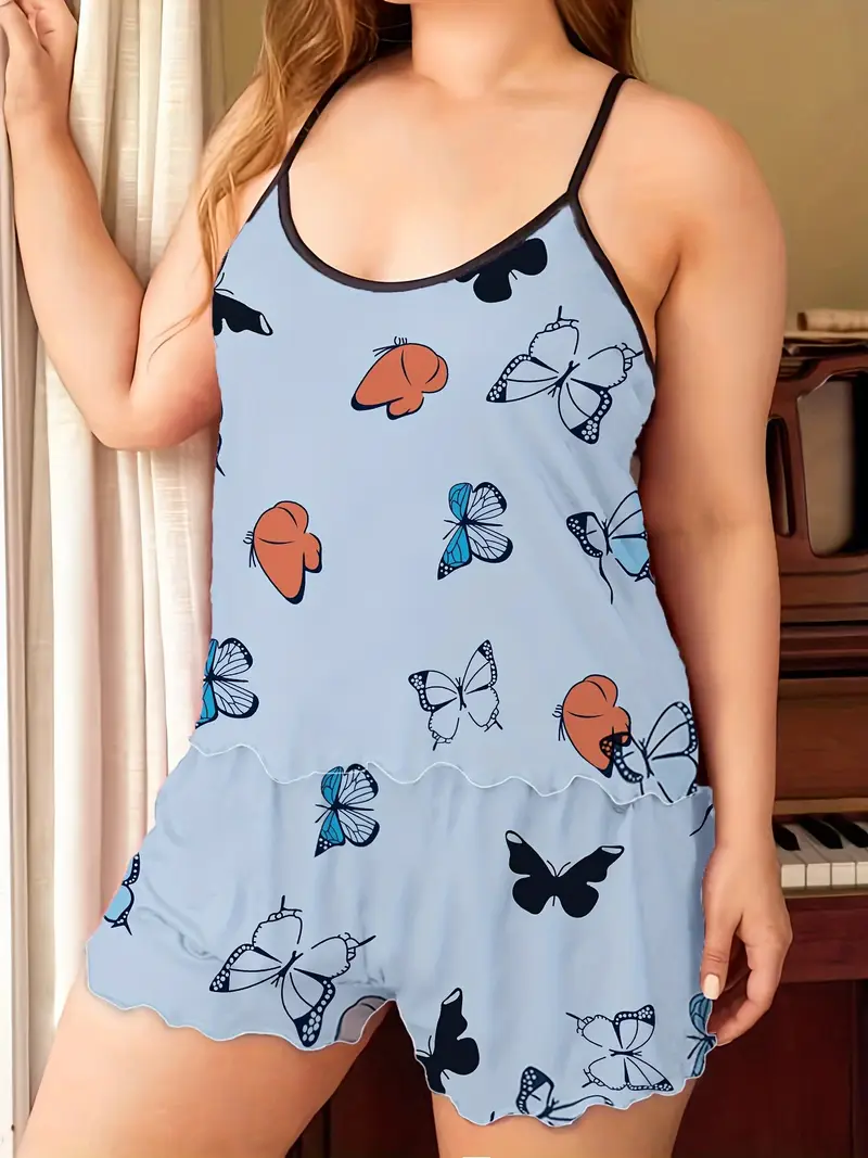 Cute Lounge Set Plus Size Women S Plus Butterfly Print Round Temu Canada