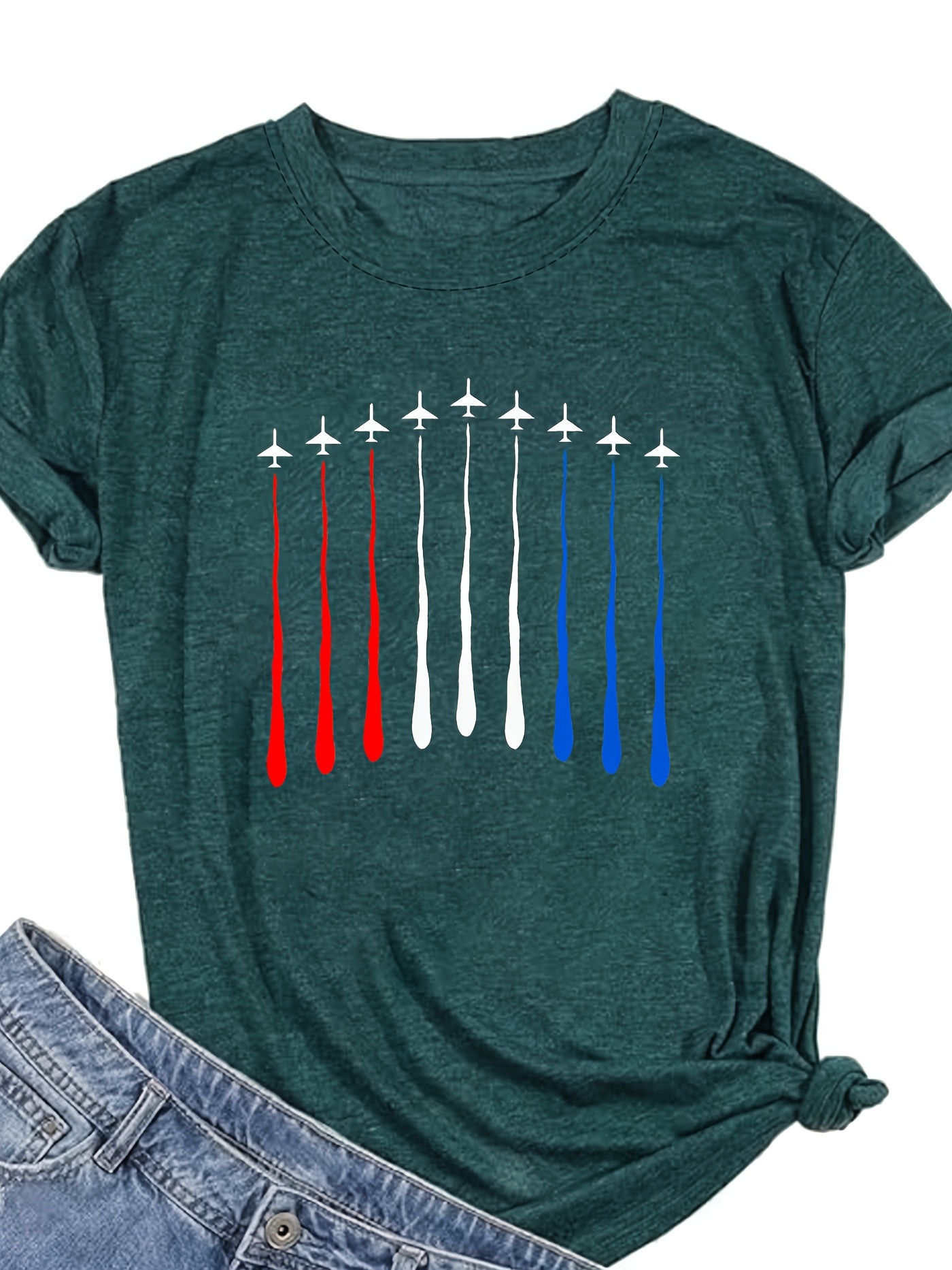 Airplane Clouds Print Summer T shirt Versatile Short Sleeve - Temu New ...