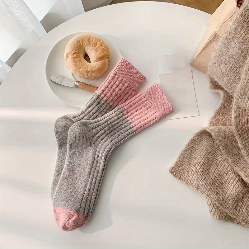 Thickened Autumn Winter Stacking Socks Stitching Contrast - Temu Australia