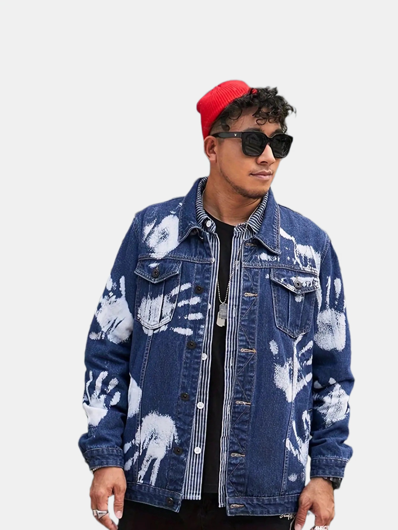 Plus Size Men's Palm Pattern Denim Jacket - Temu Australia