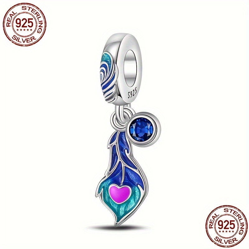 925 Sterling Silver Feather Blue Charms Feather Mask Two - Temu United ...