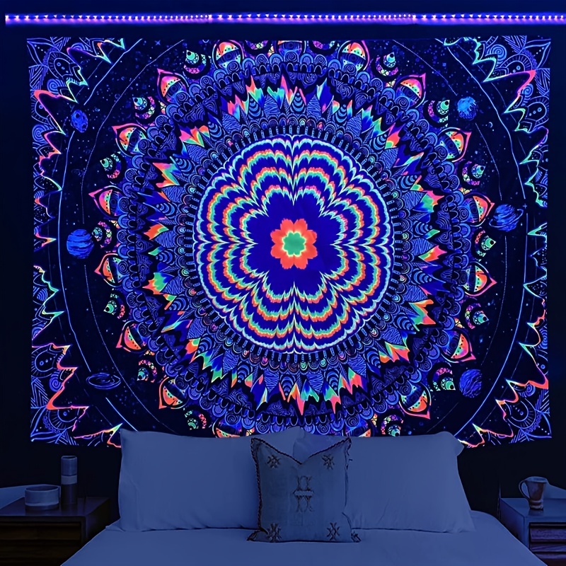 Floral Fluorescent Tapestry Wall Hanging Uv Reactive - Temu Netherlands