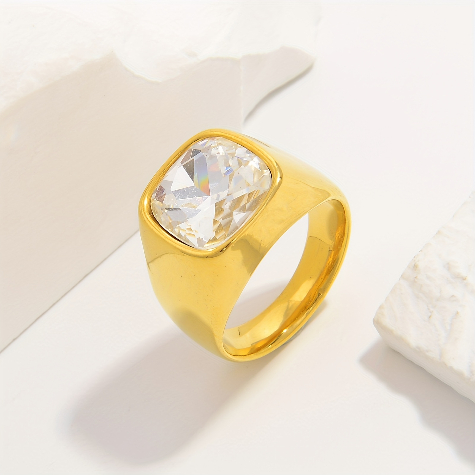 Men's Trendy Golden Polished 316 Stainless Steel Ring, Inlaid With ...