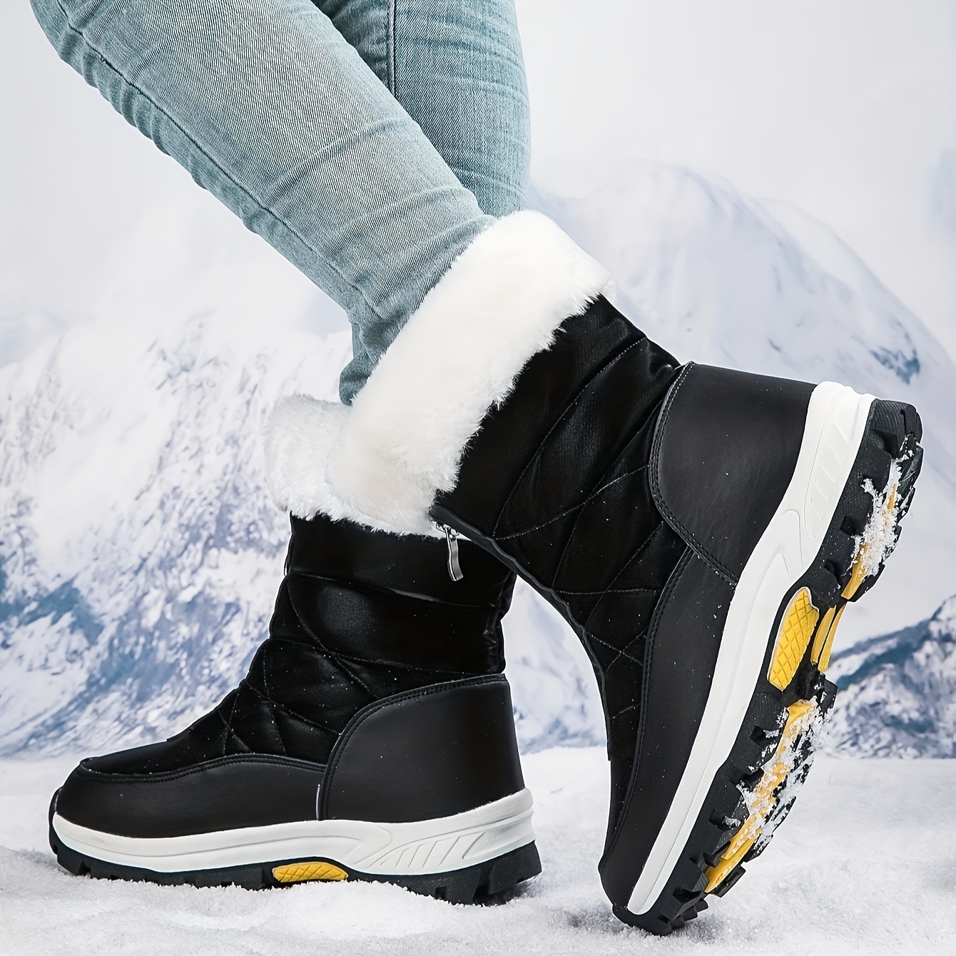 Lined Snow Boots Women s Plush Thermal Front Zipper Outdoor - Temu ...