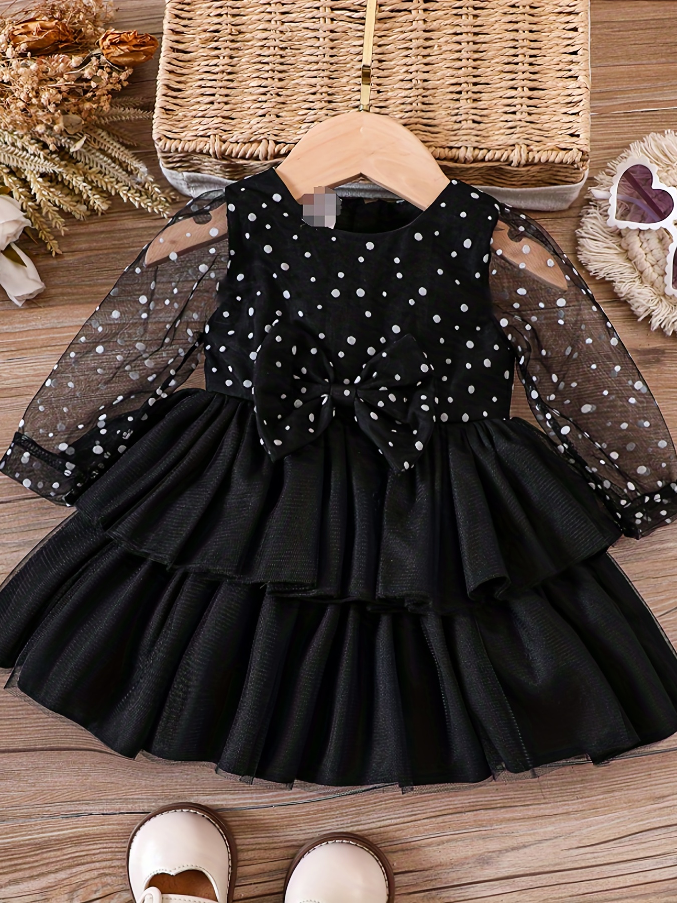 Baby Girl's Adorable Polka Dot Mesh Layered Dress - Temu Australia