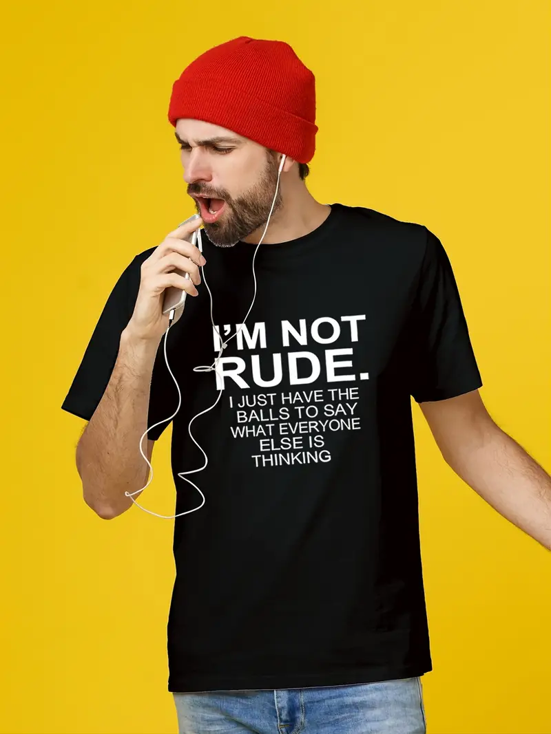 Slogan Graphic Print Mens Casual Crew Neck Short Sleeved T Shirt