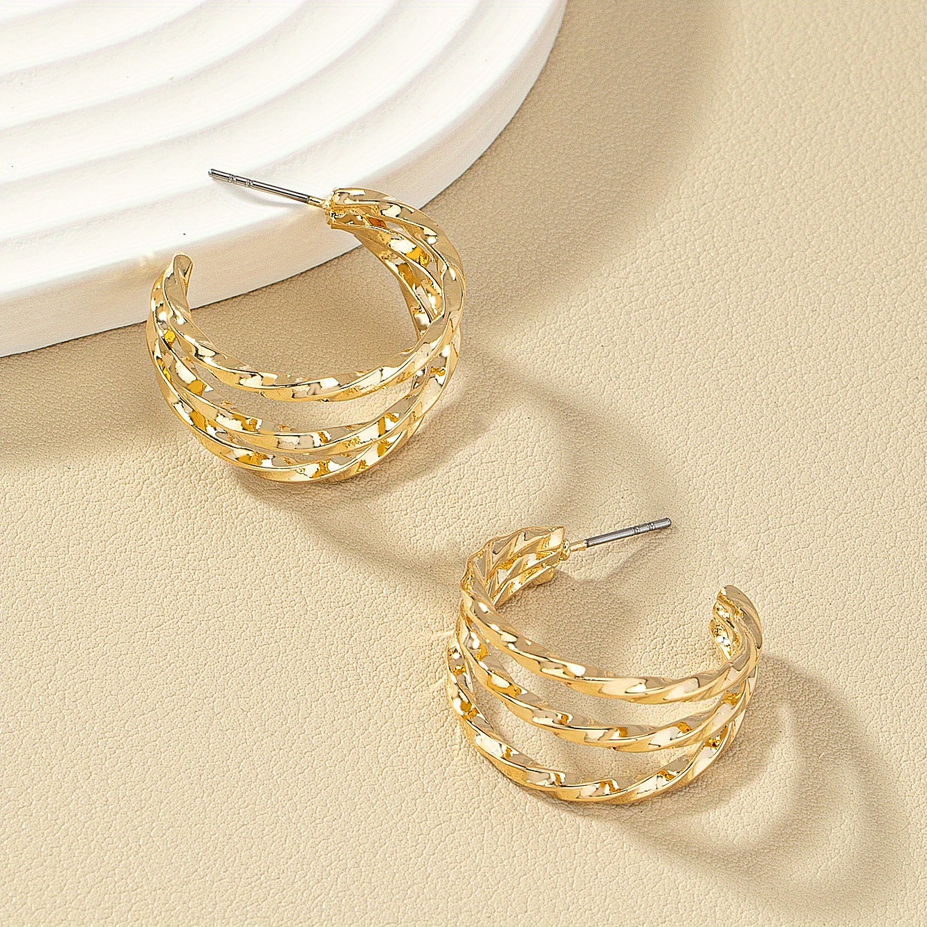 14k Plated Multi Ring C shaped Earrings Minimalist Style Ear - Temu ...